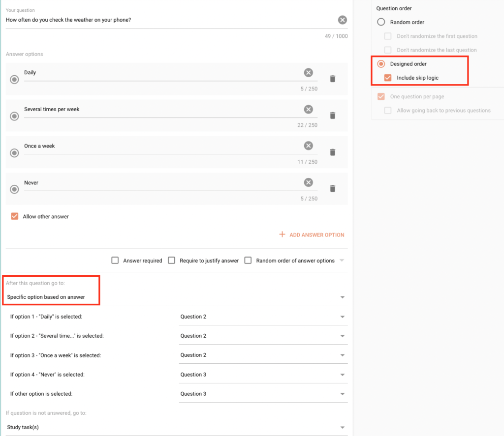 Skip logic support for UXtweak questionnaires | UXtweak